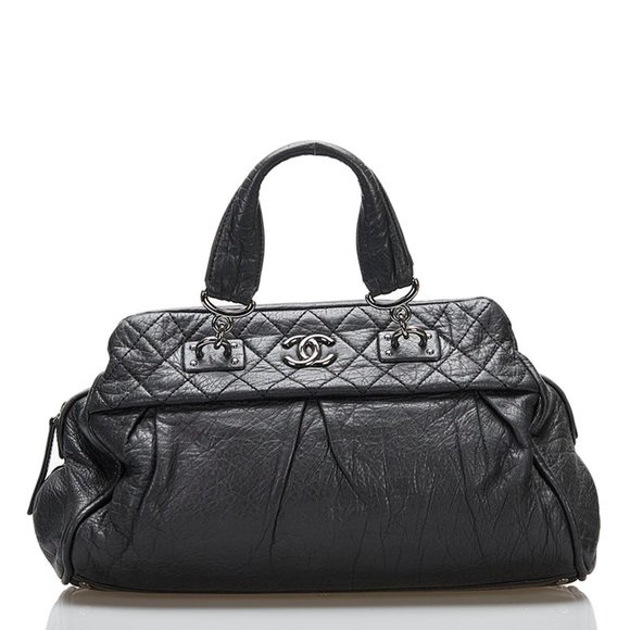 CHANEL | Bags | Chanel Coco Mark Handbag Boston Bag Black Leather ...